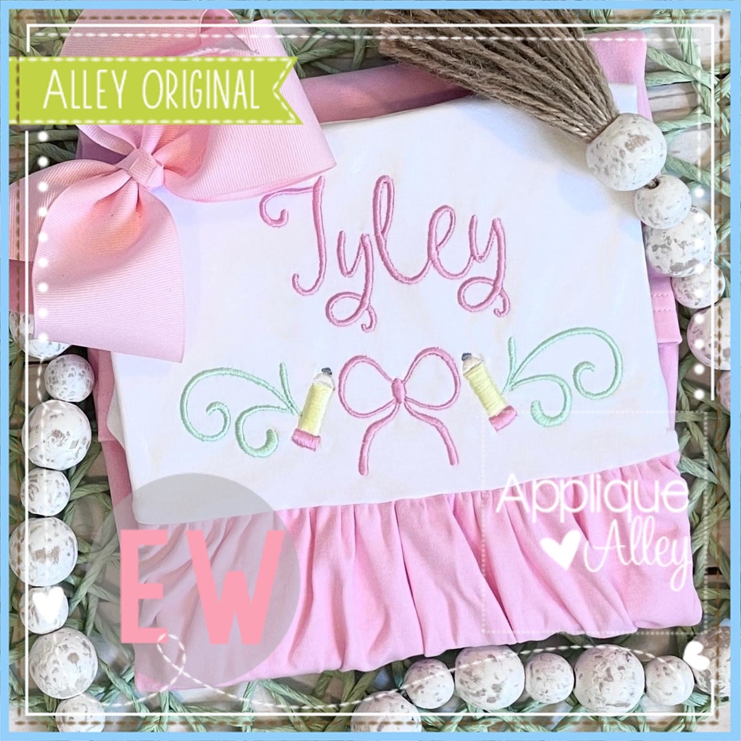 Pencil Scroll With Bow - Digital Embroidery Design - SKU# AAEW - Etsy