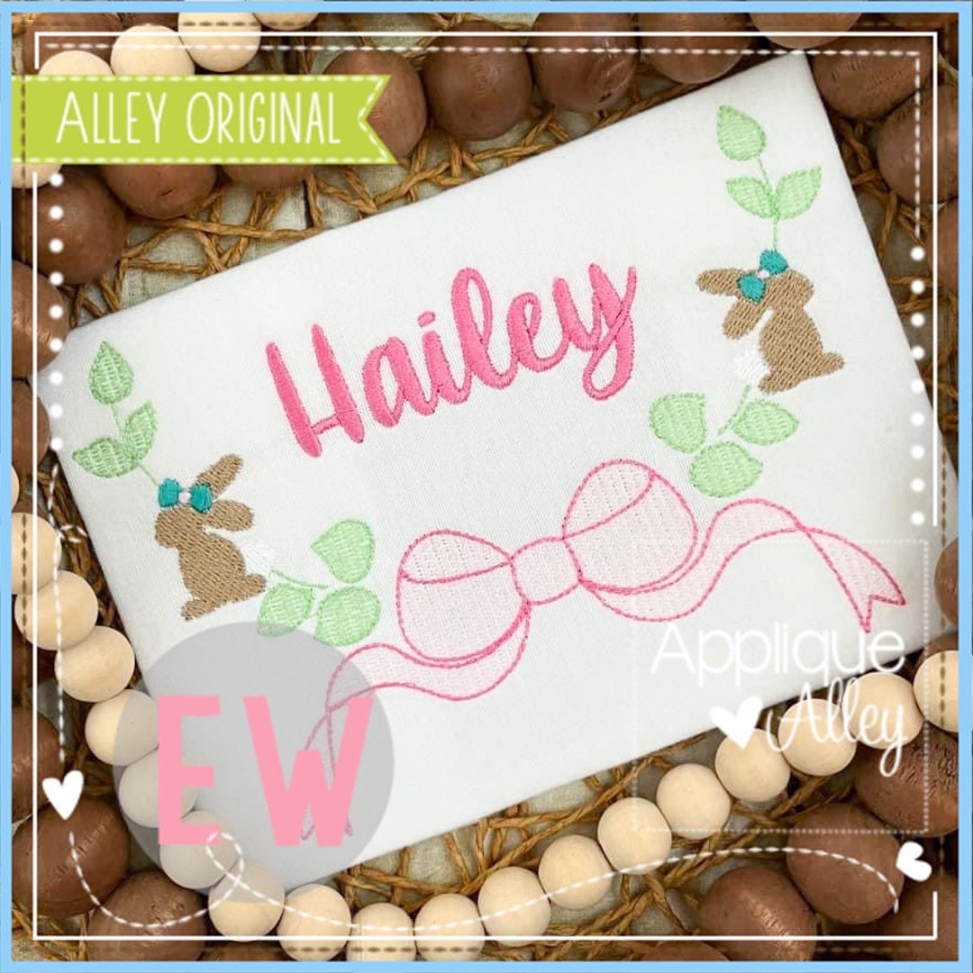 Scratchy Bow Calm Bunny Frame - Quick Stitch - Embroidery Digital ...