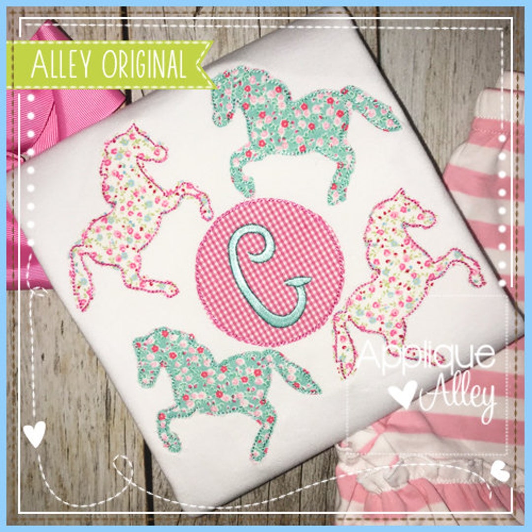 Vintage 4 (four) Horses Western Monogram Frame Applique Embroidery ...