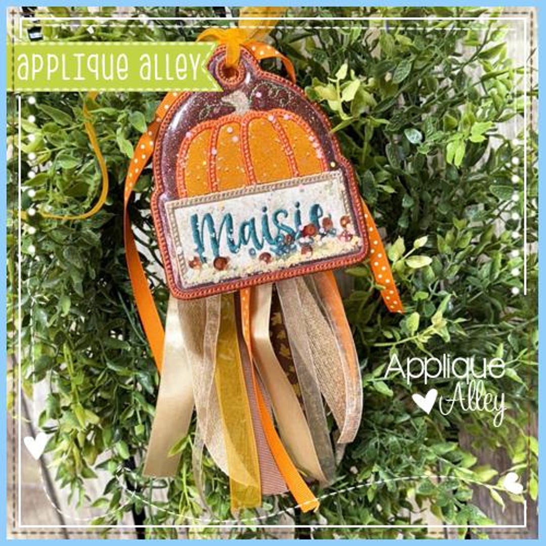 In the Hoop Bag Tag Pumpkin With Nameplate - Digital Embroidery ...
