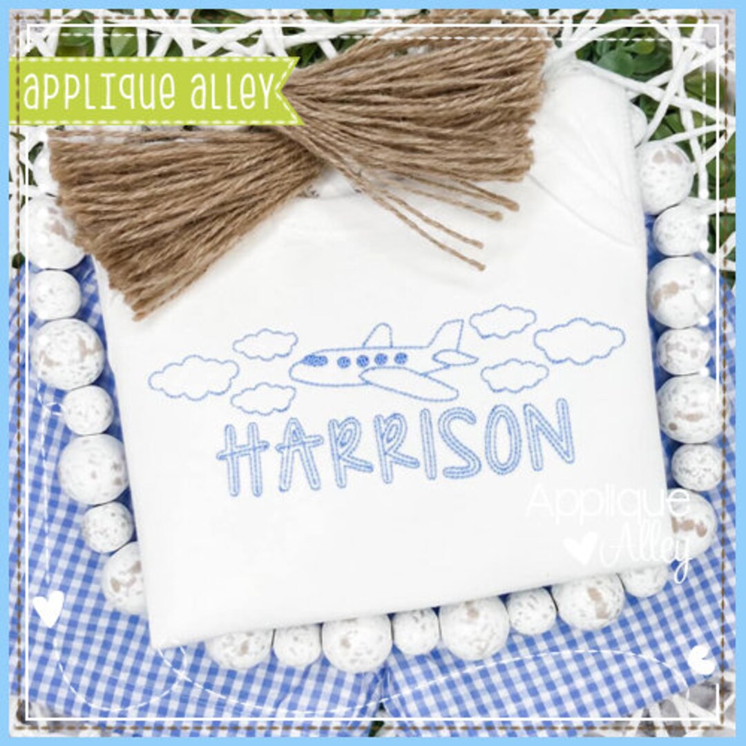 Single Color Stitch Airplane in Clouds - Digital Embroidery Design ...