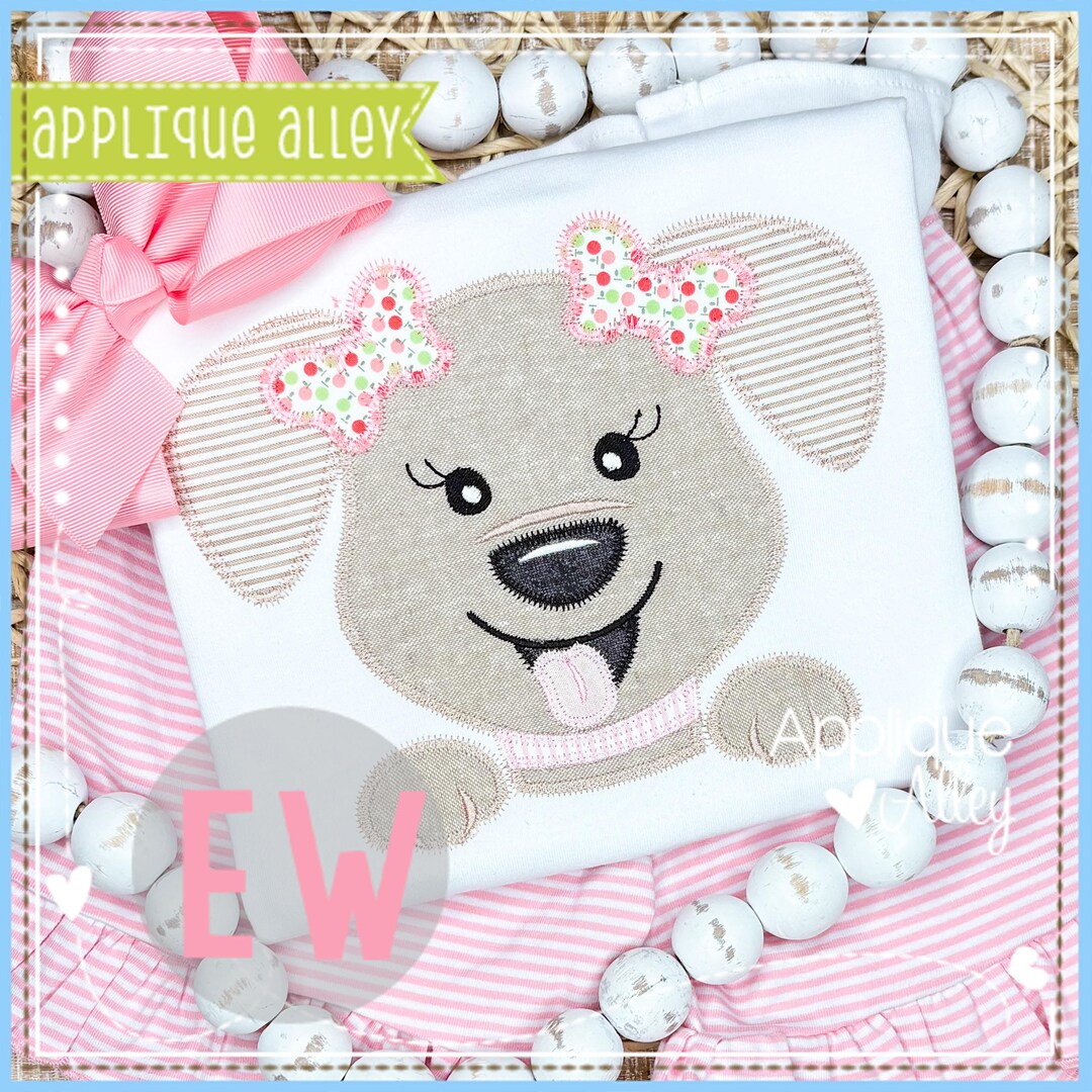 Zig Zag Puppy Face With Bows - Digital Design for Use With Embroidery ...