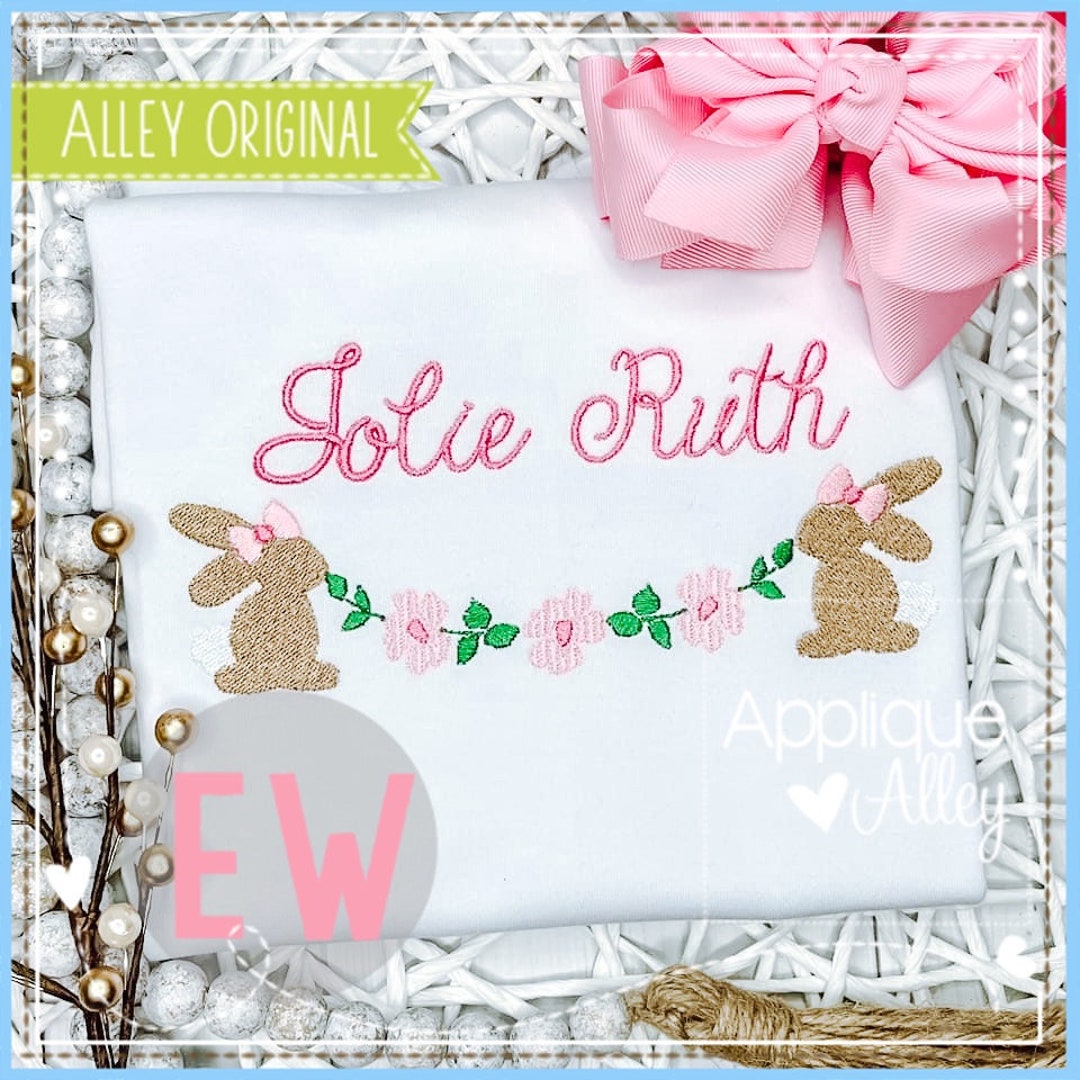 Calm Bunny Floral Bunting Frame - Quick Stitch - Embroidery Digital ...