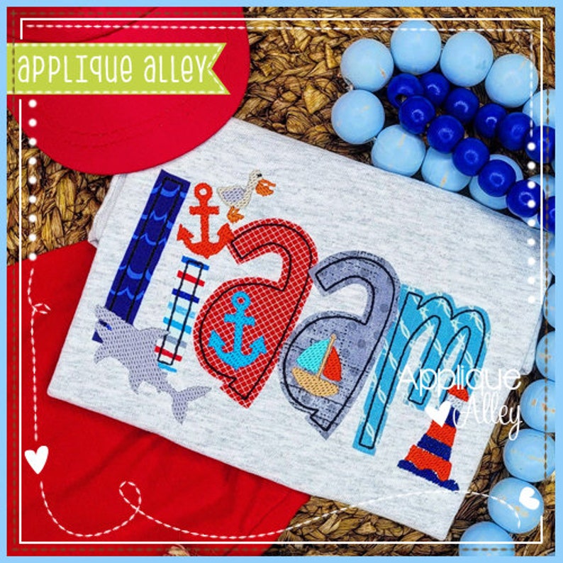 AA Sugar Cake Applique Font Nautical Design - Digital Embroidery Design ...