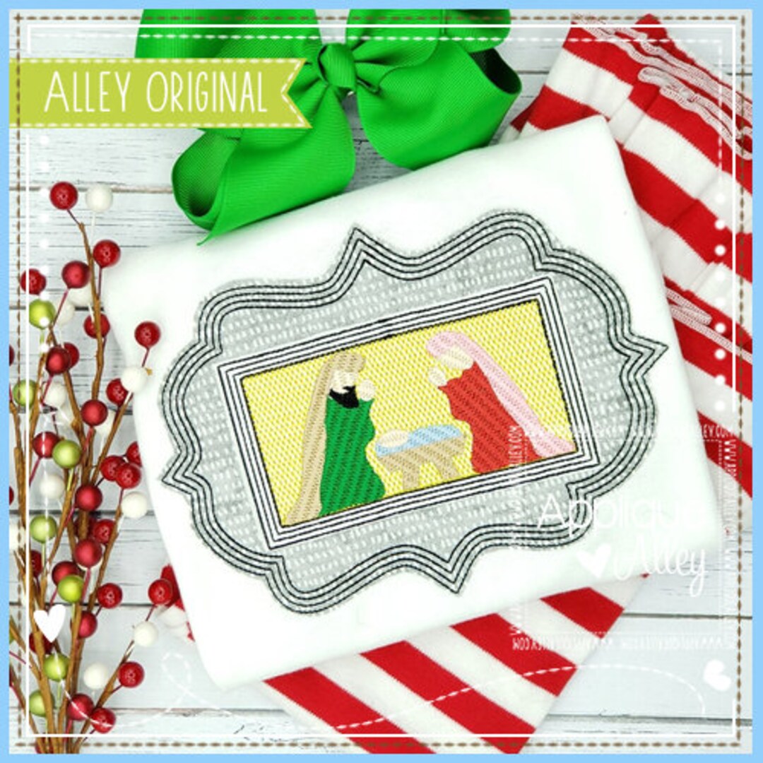 Multi Line Frame With Faux Smock Nativity Applique and Embroidery File ...