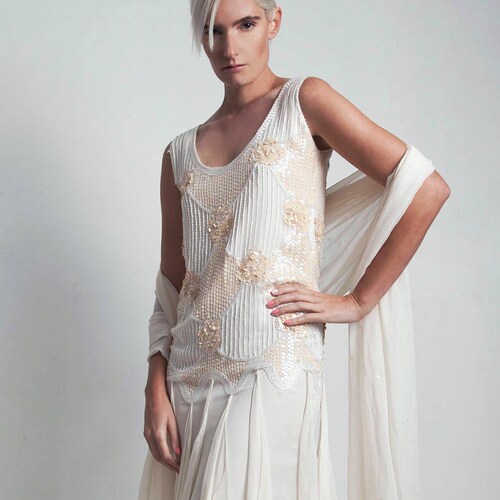 Flapper Dress Wedding Bridal Scarf Vintage 80s Does 20s Cream | Etsy