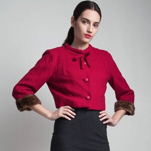 50s Vintage Red Fur Trim Jacket Textured Bucle Raspberry Coat - Etsy