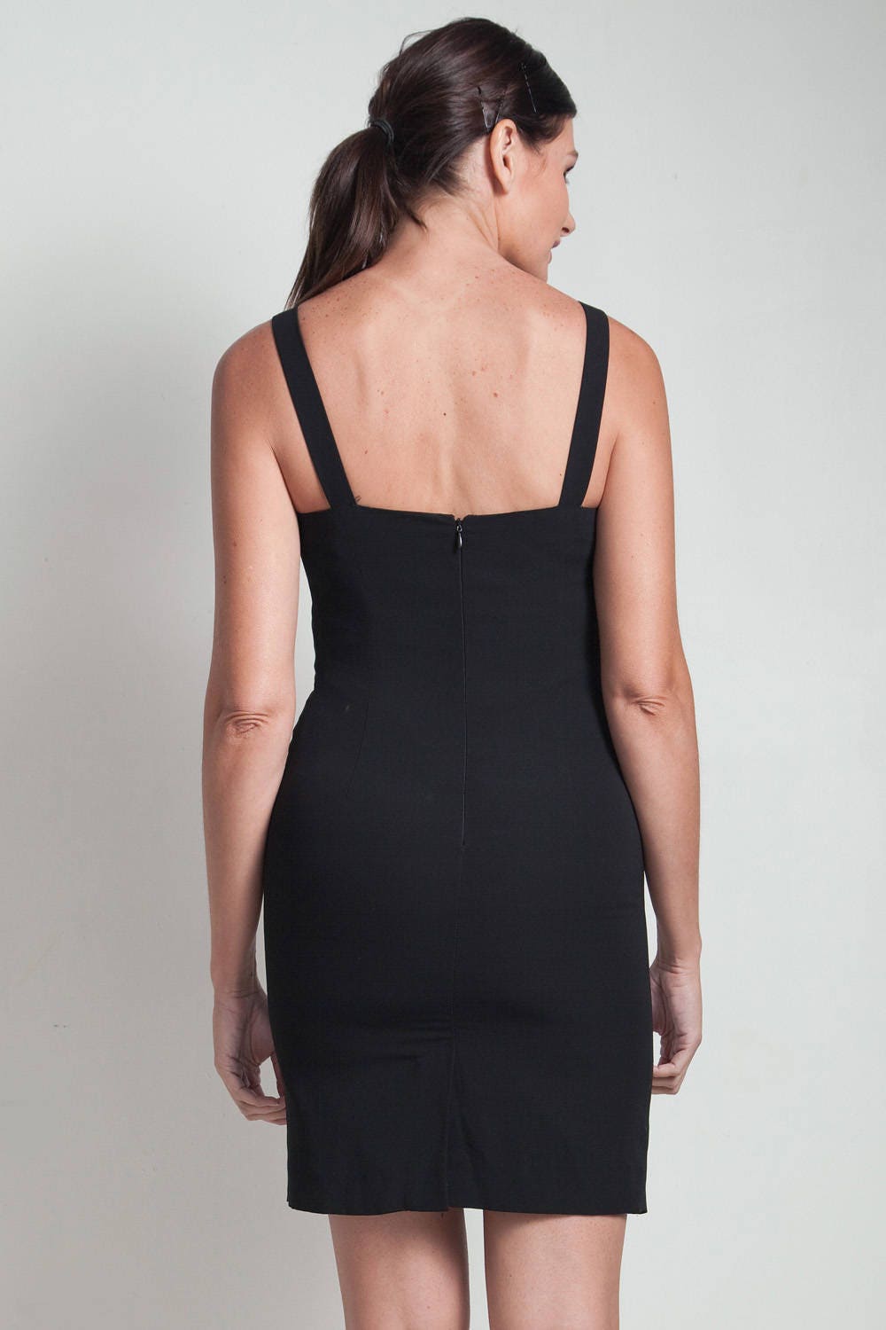 80s Vintage Little Black Dress Mini LBD Gathered Strap EXTRA Small XS ...