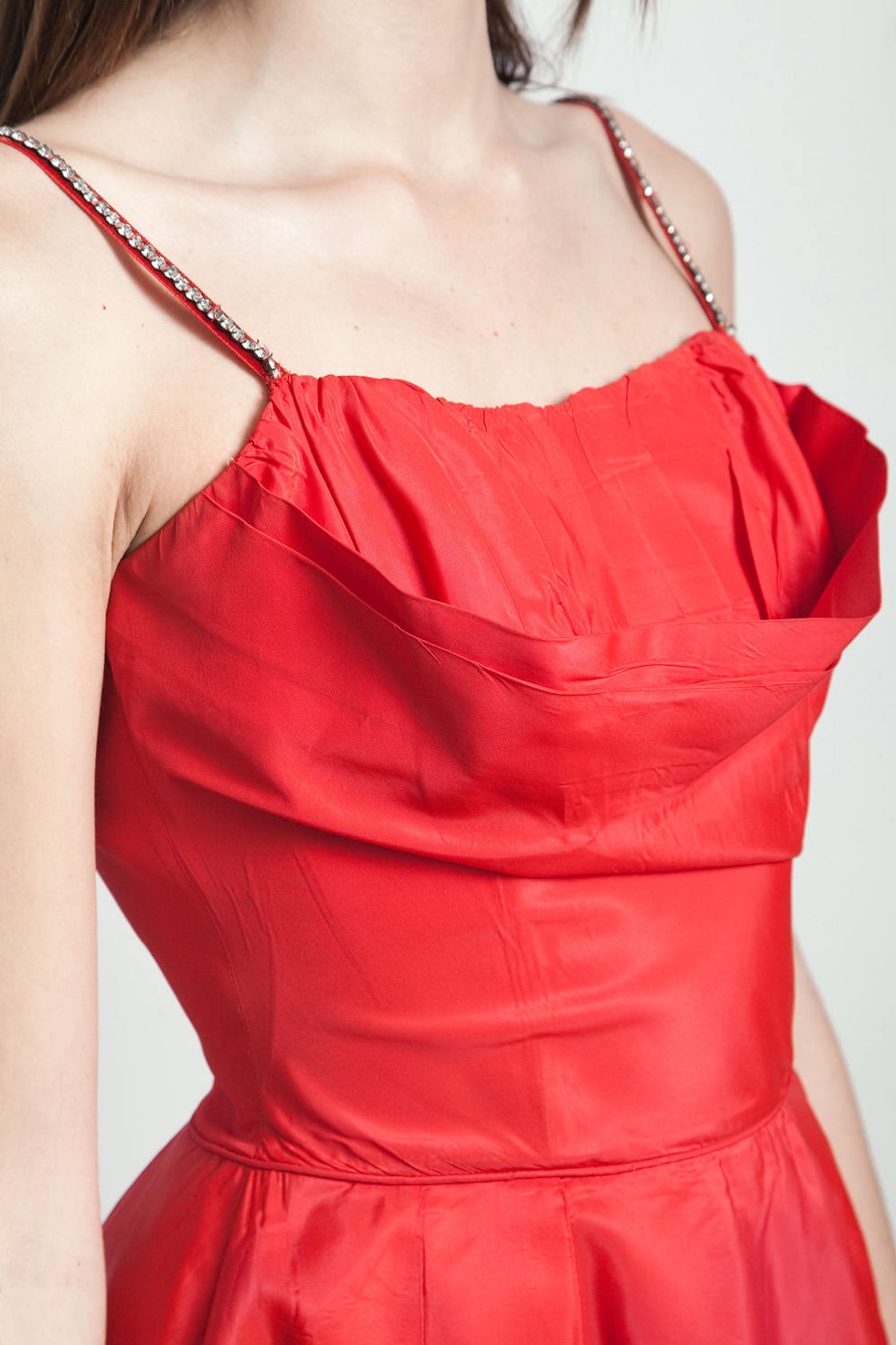 Vintage 50s Red Party Dress Shelf Bust Floral Embroidery - Etsy