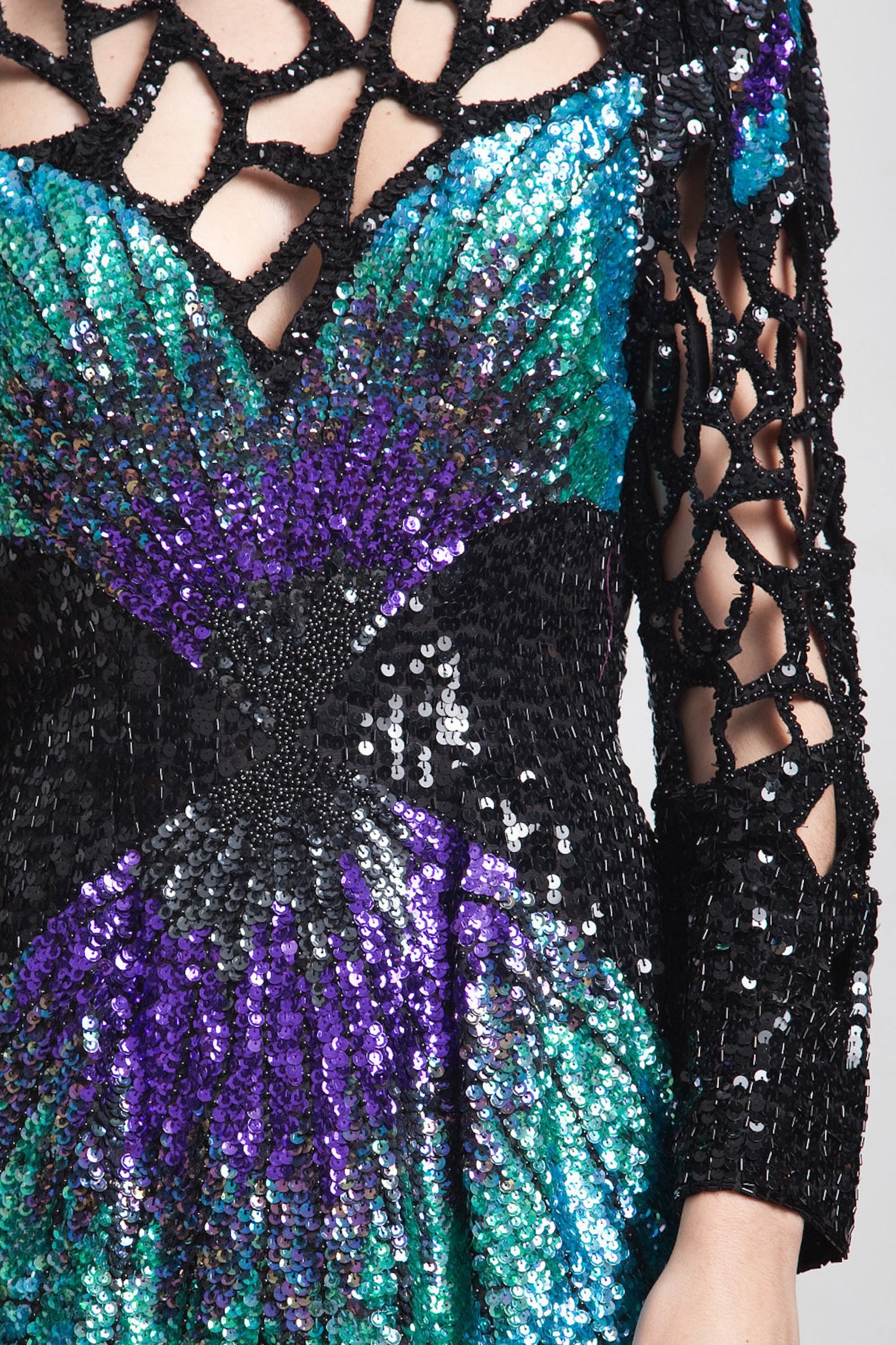 Vintage 80s Performance Dress Evening Gown Beaded Sequined Cutout ...