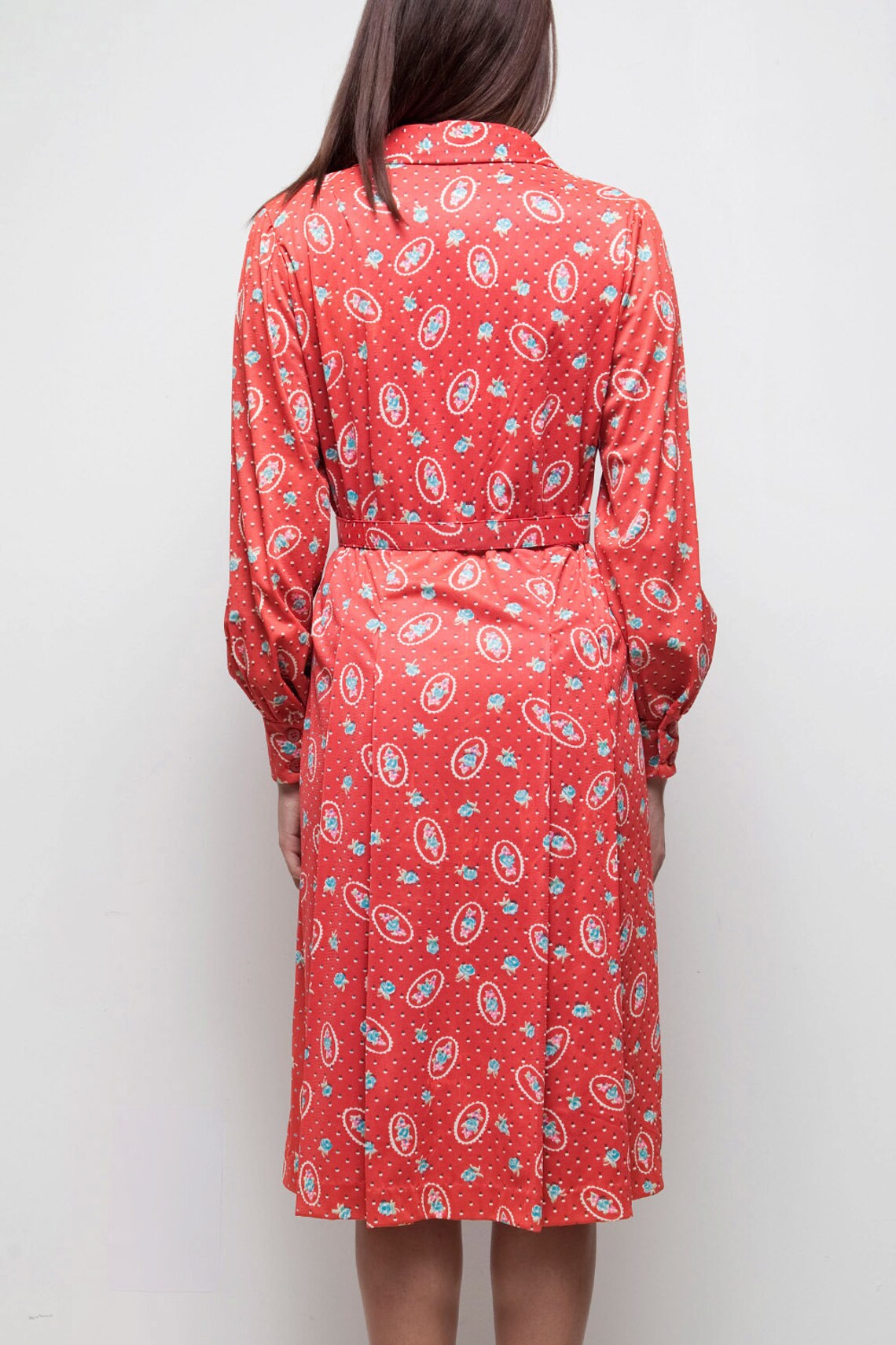 Shirt Waist Dress Belted Red Paisley Midi Modest Librarian | Etsy