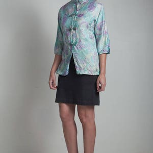 70s Vintage Asian Chinese Blue Top Blouse Frog Buttons 3/4 Sleeve ...