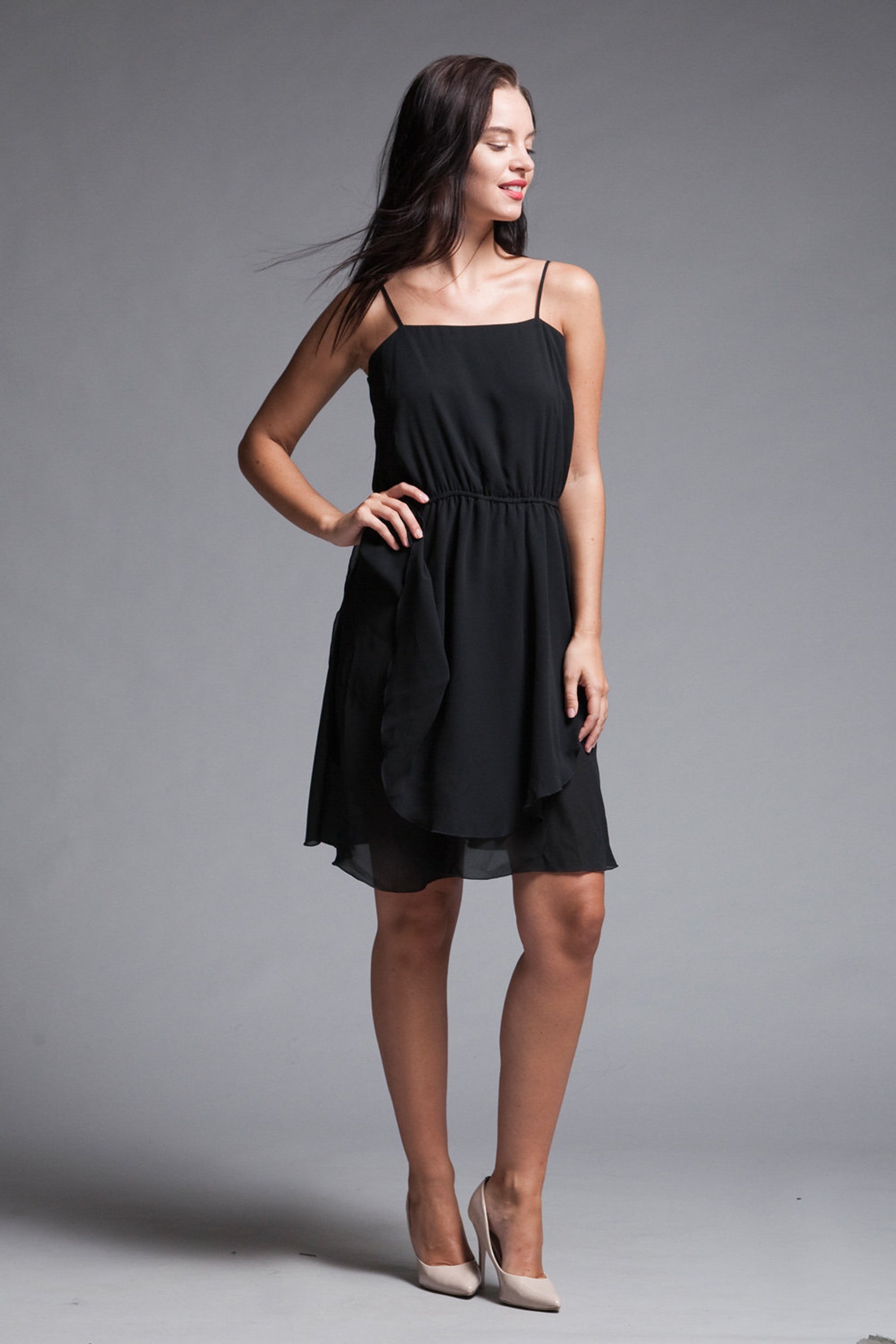 Ruffled Tank Dress Black Sheer Layers Spaghetti Straps Vintage - Etsy