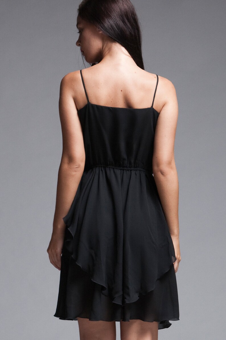 Ruffled Tank Dress Black Sheer Layers Spaghetti Straps Vintage | Etsy