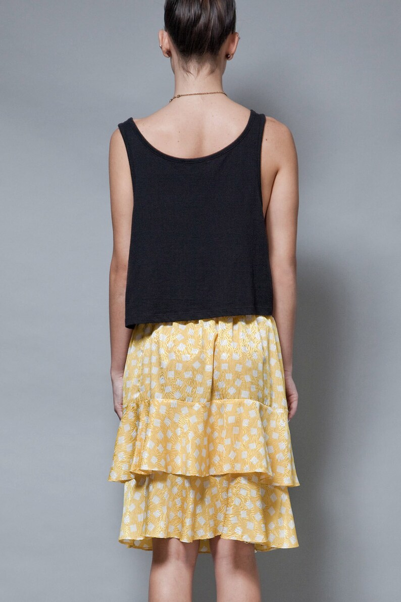 Ruffled Skirt Tiered Yellow Satin Damask Flowy Vintage 80s ONE - Etsy