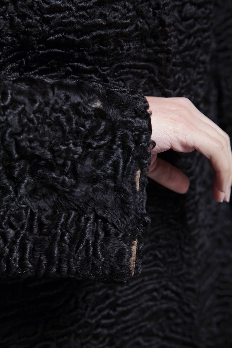 Curly Lamb Wool Fur Coat Jacket Black Vintage 60s MEDIUM LARGE | Etsy