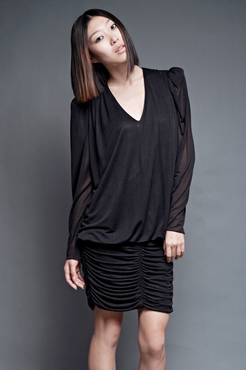 Vintage 80s Dress LBD Mini Little Black Cocktail Party Slinky - Etsy