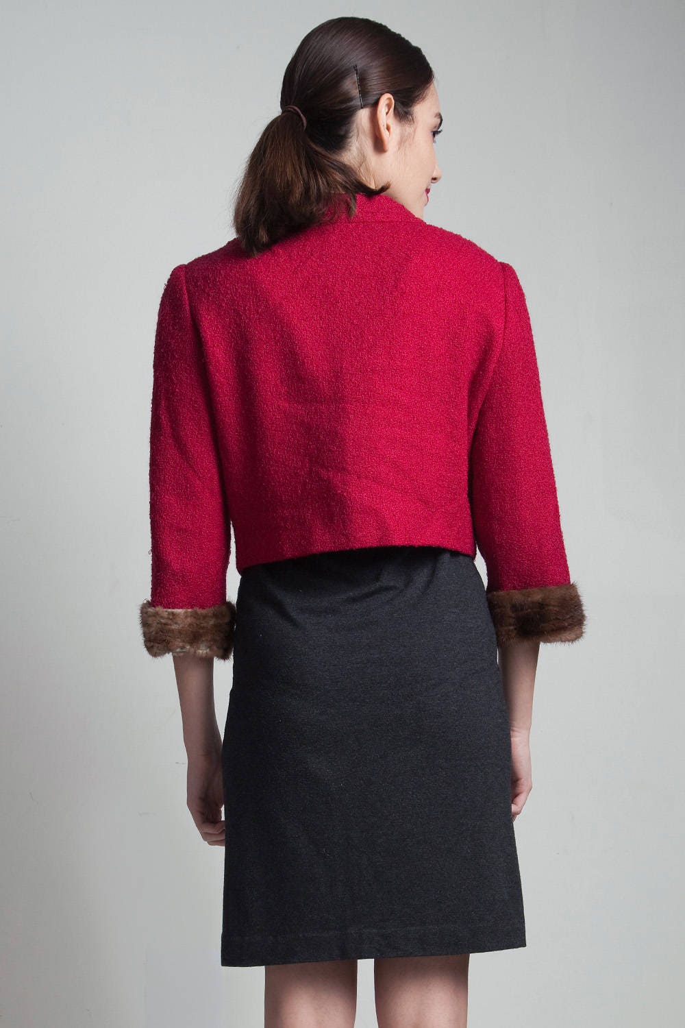 50s Vintage Red Fur Trim Jacket Textured Bucle Raspberry Coat - Etsy