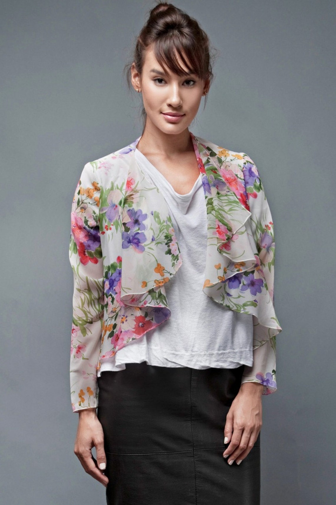 Sheer Floral Top Open Floral Top Ruffled Sheer Top Layering - Etsy