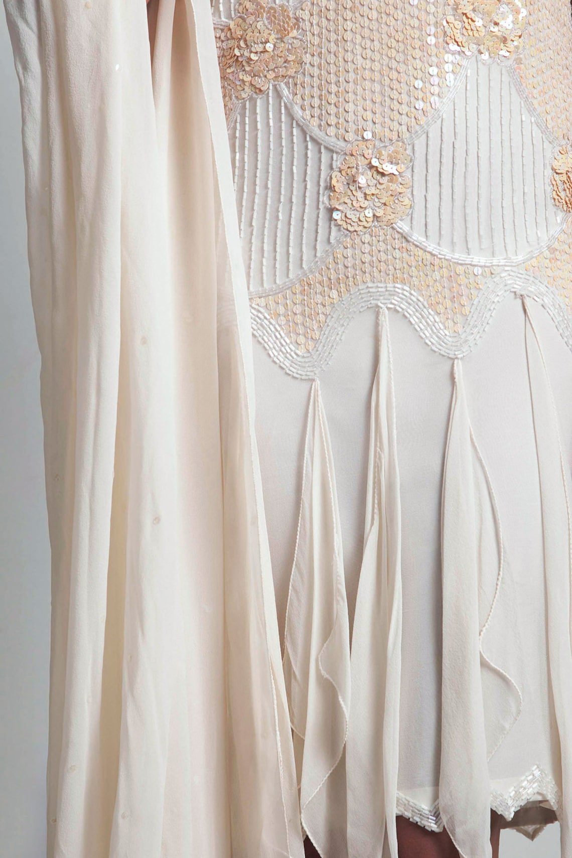 Flapper Dress Wedding Bridal Scarf Vintage 80s Does 20s Cream | Etsy