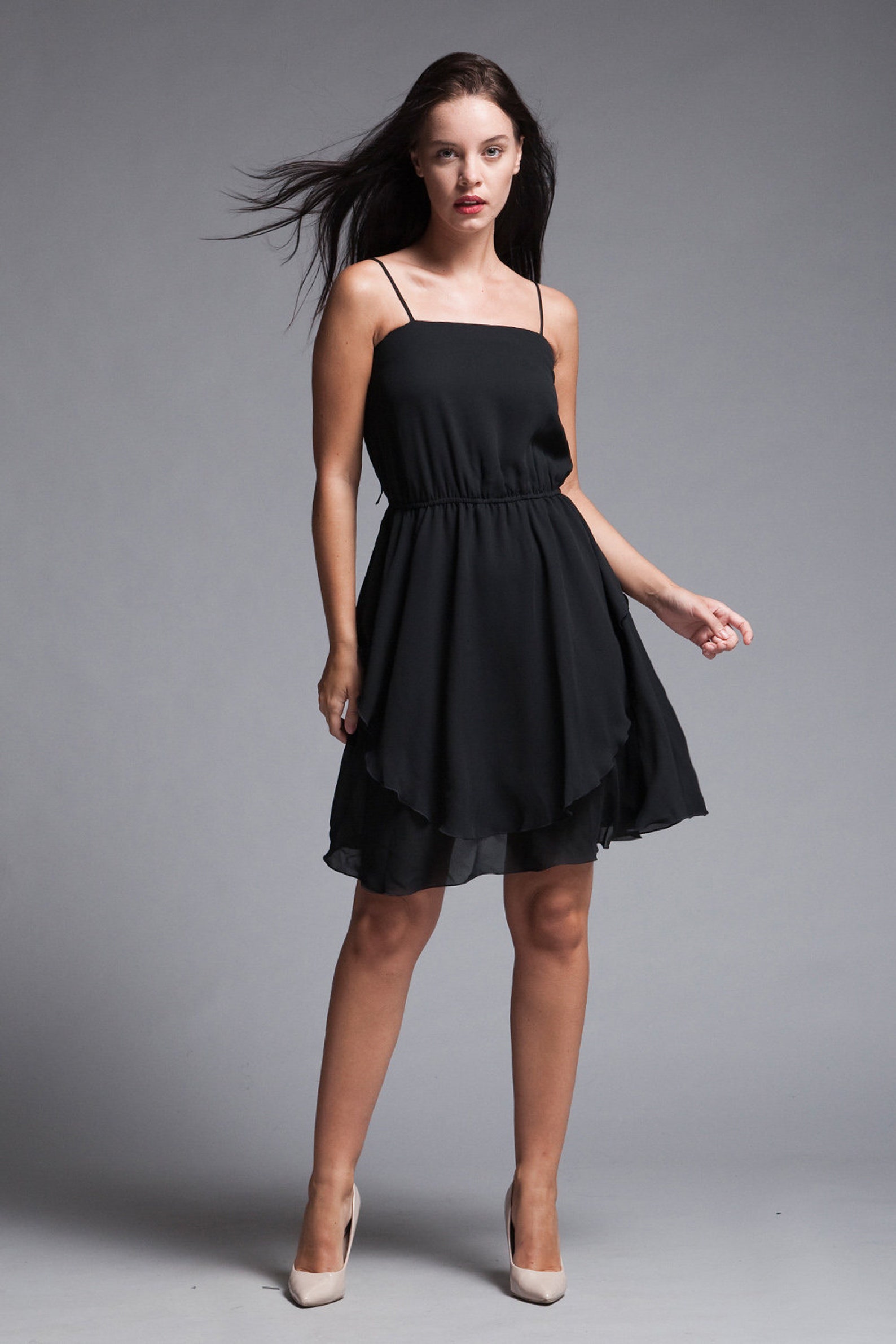 Ruffled Tank Dress Black Sheer Layers Spaghetti Straps Vintage - Etsy