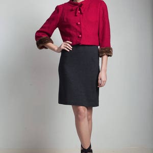 50s Vintage Red Fur Trim Jacket Textured Bucle Raspberry Coat - Etsy