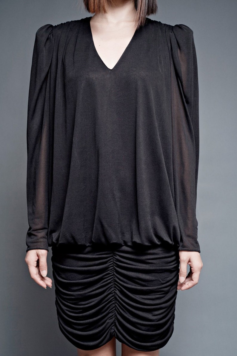 Vintage 80s Dress LBD Mini Little Black Cocktail Party Slinky - Etsy