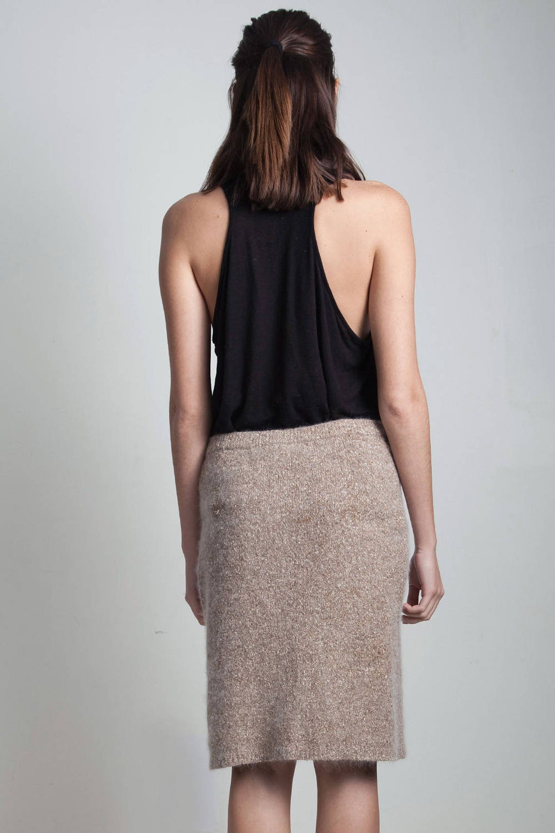 Angora Skirt Vintage Pencil Skirt Knee Length Brown Silk | Etsy