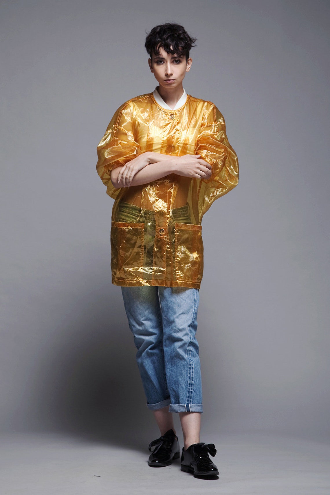 Sheer See Through Shell Bomber Jacket Italian Yellow Shiny | Etsy