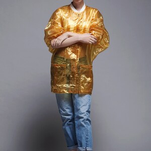 Sheer See Through Shell Bomber Jacket Italian Yellow Shiny Vintage 80s ...