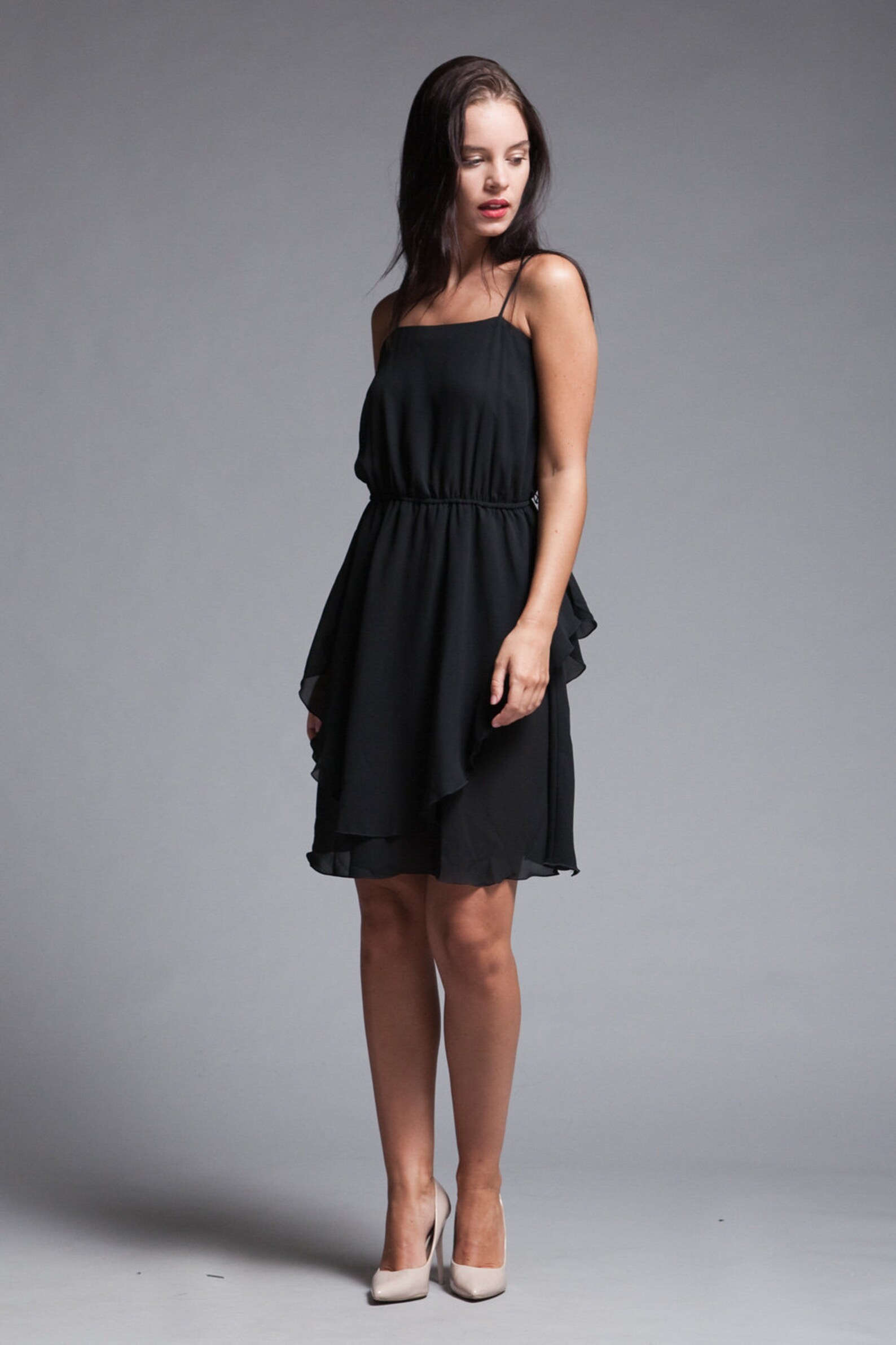 Ruffled Tank Dress Black Sheer Layers Spaghetti Straps Vintage - Etsy