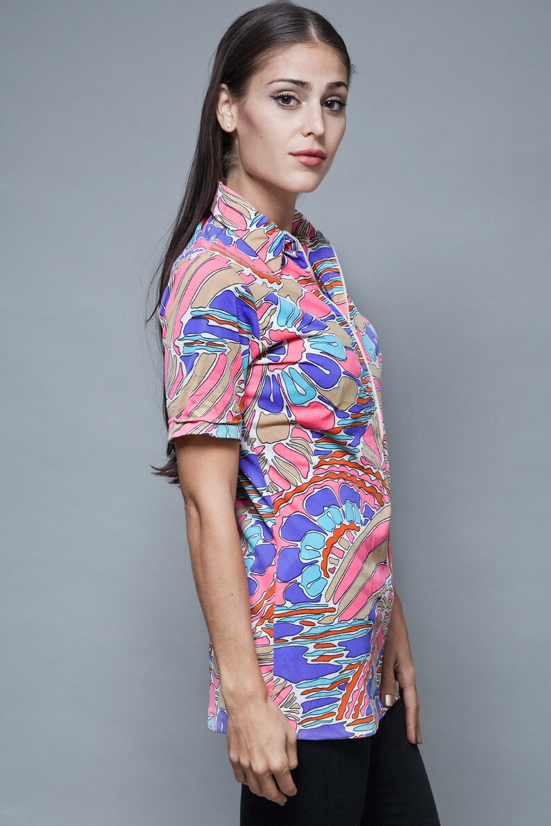 Tunic Polyester Blouse Long Top Vintage 1970s Psychedelic - Etsy