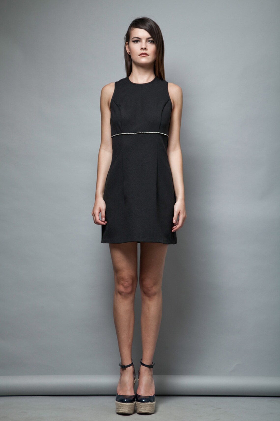 LBD Little Black Dress Vintage 60s MOD Mini Dress Rhinestones ...