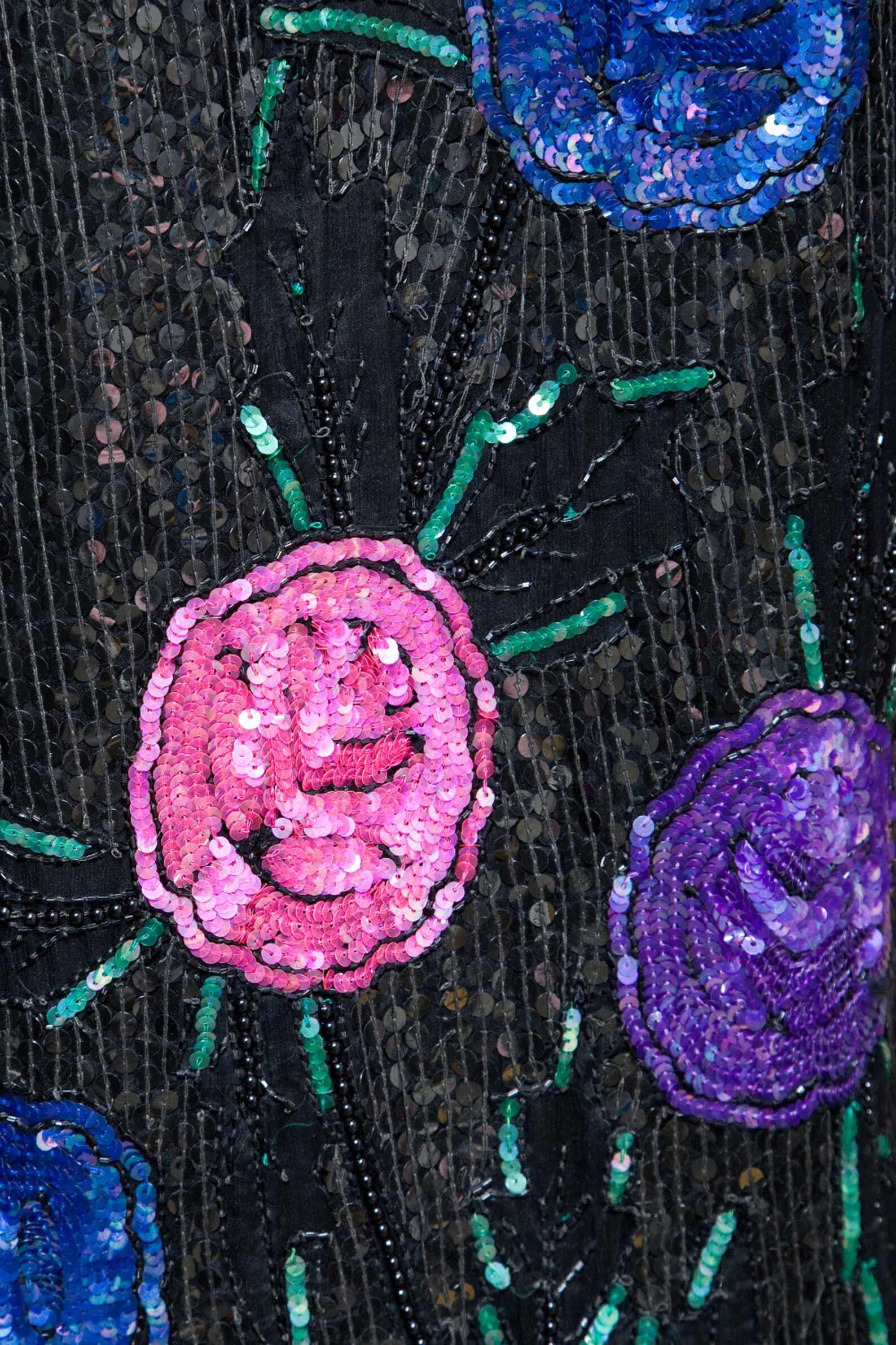 Sequin Top Trophy Vintage 80s Black Floral Sequins Party Blouse M L ...