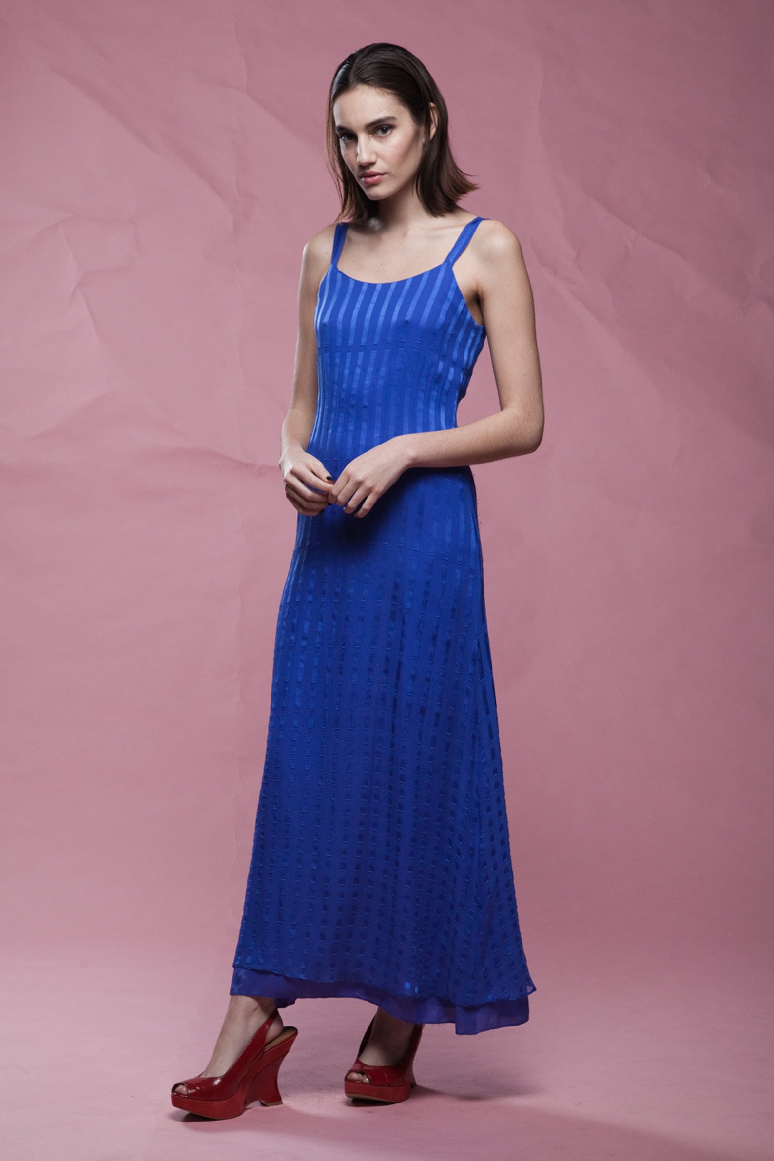 Blue Silk Dress Flowy Maxi Ankle Length Shoulder Straps | Etsy