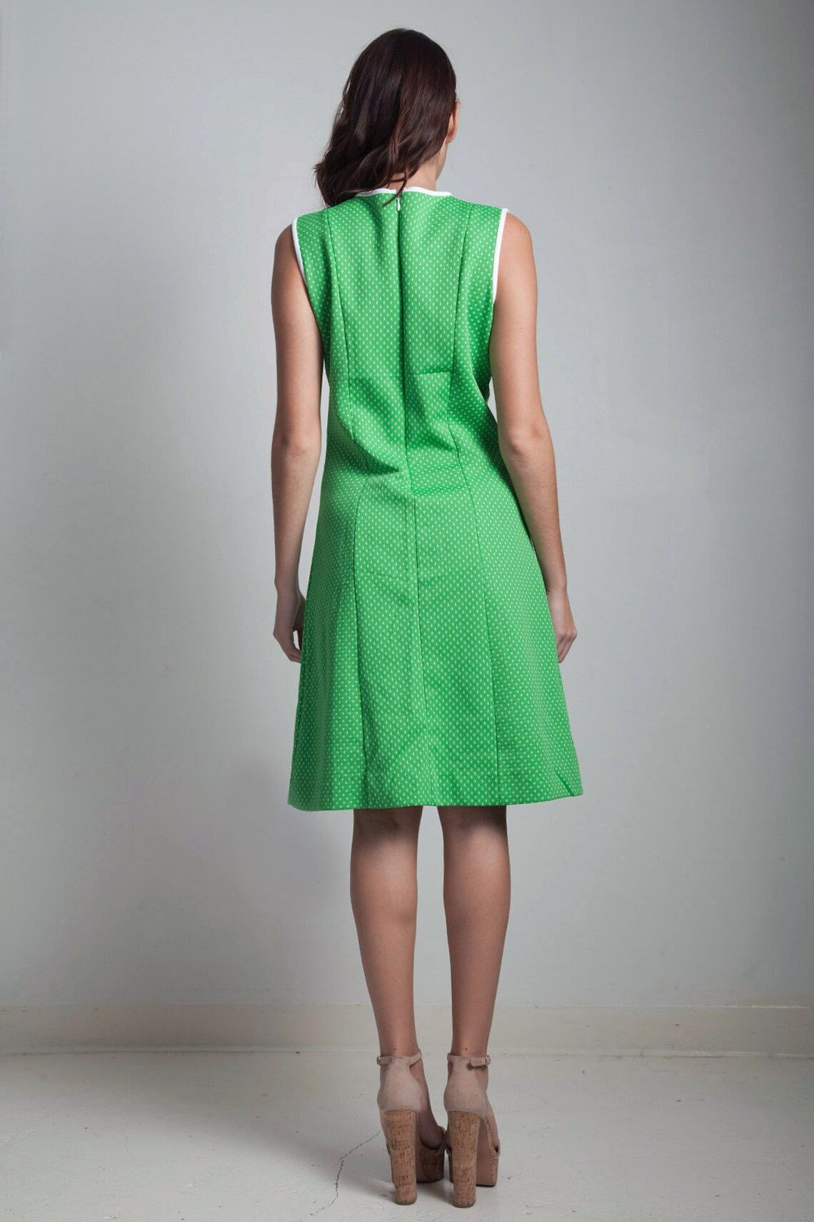 A-line Panel Dress Green White Polka Dot Sleeveless Knee - Etsy