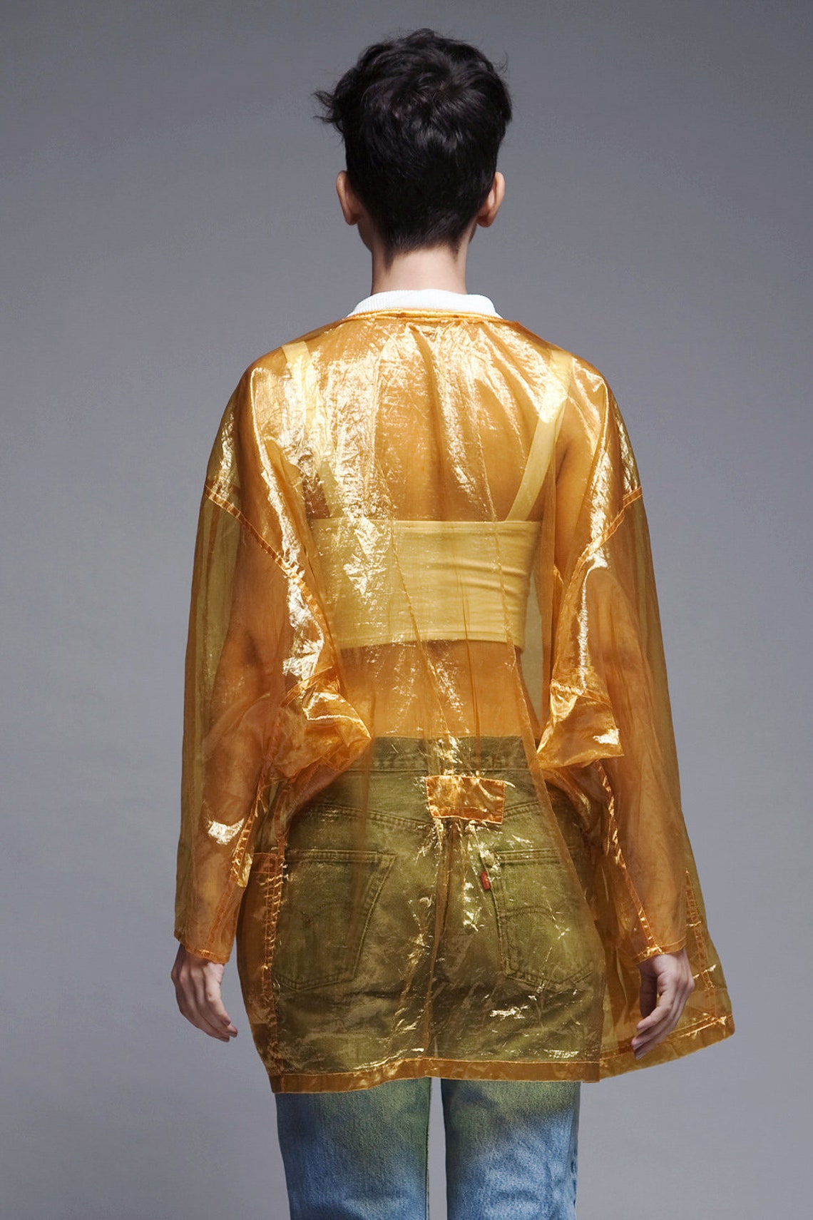 Sheer See Through Shell Bomber Jacket Italian Yellow Shiny | Etsy