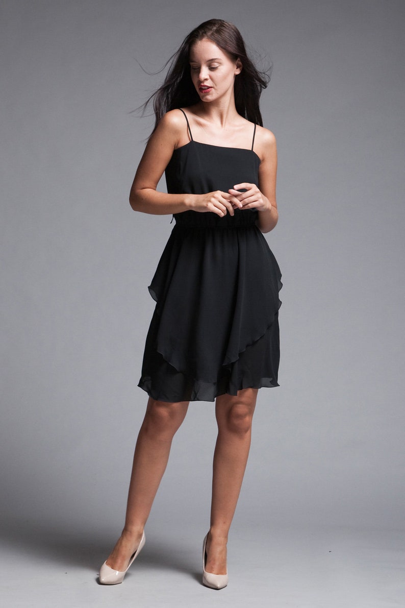 Ruffled Tank Dress Black Sheer Layers Spaghetti Straps Vintage - Etsy