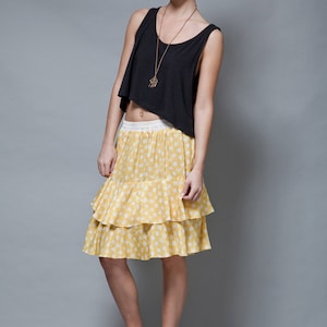 Ruffled Skirt Tiered Yellow Satin Damask Flowy Vintage 80s ONE SIZE S M ...