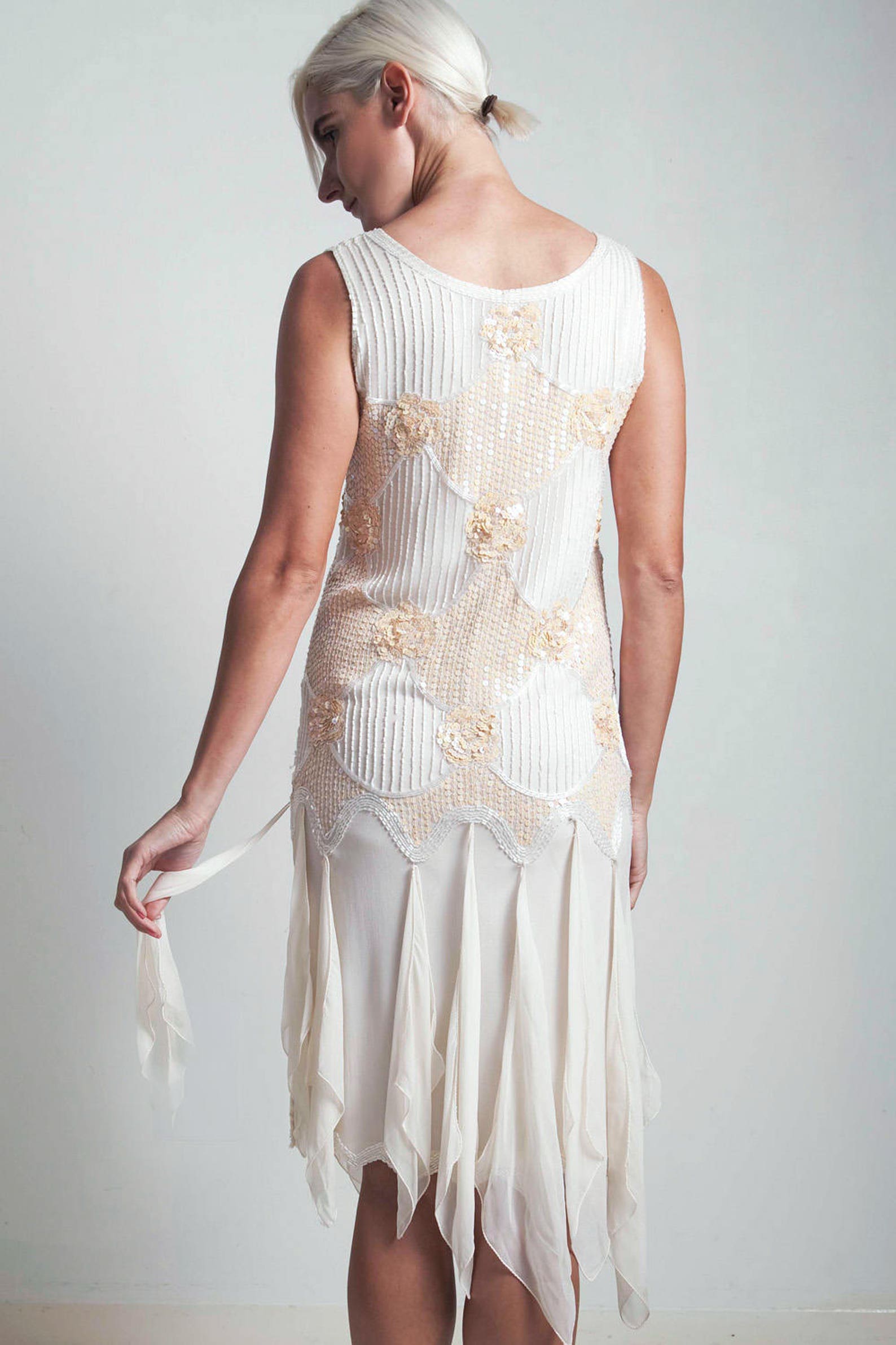 Flapper Dress Wedding Bridal Scarf Vintage 80s Does 20s Cream Beaded ...