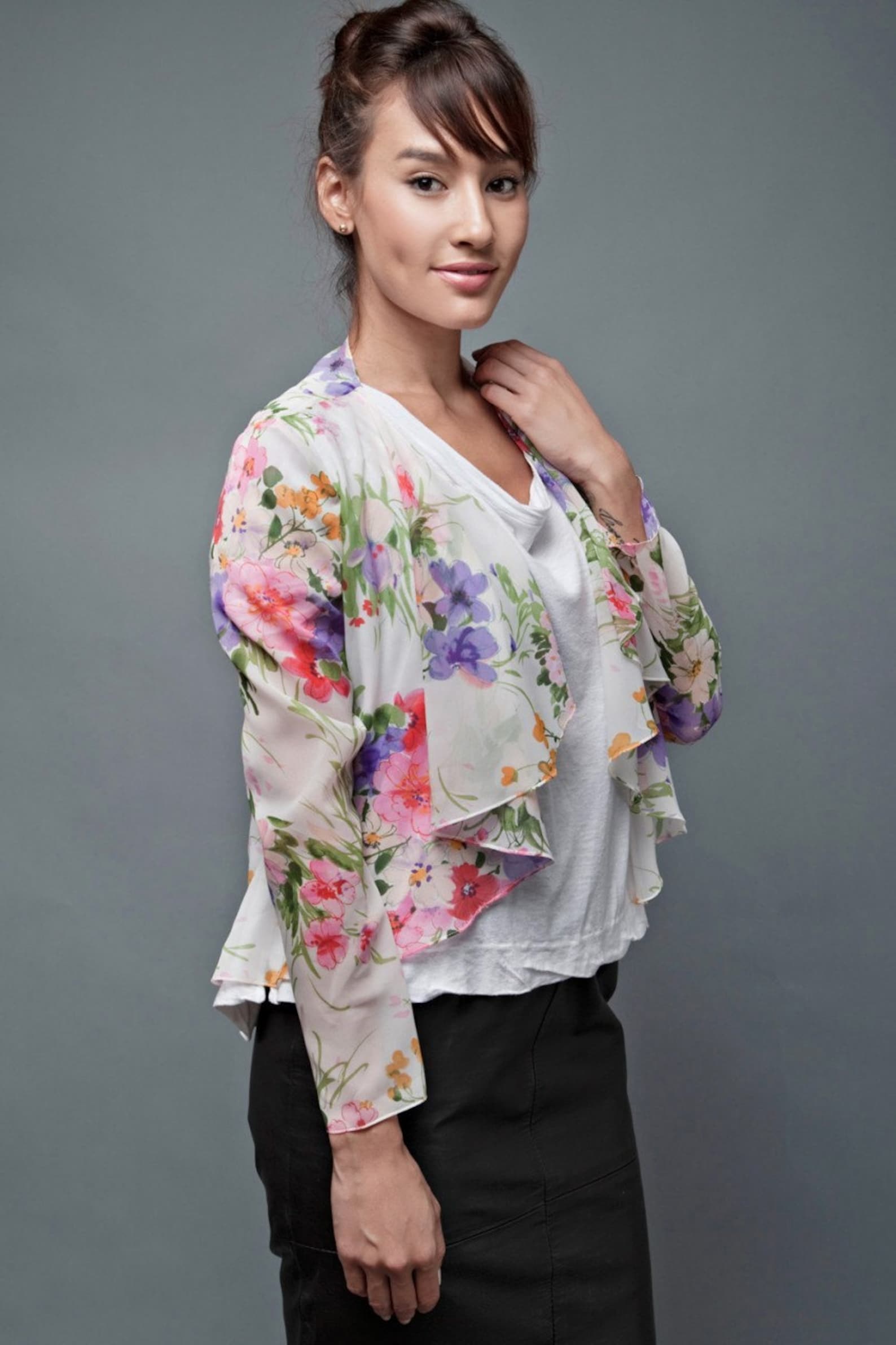 Sheer Floral Top Open Floral Top Ruffled Sheer Top Layering - Etsy