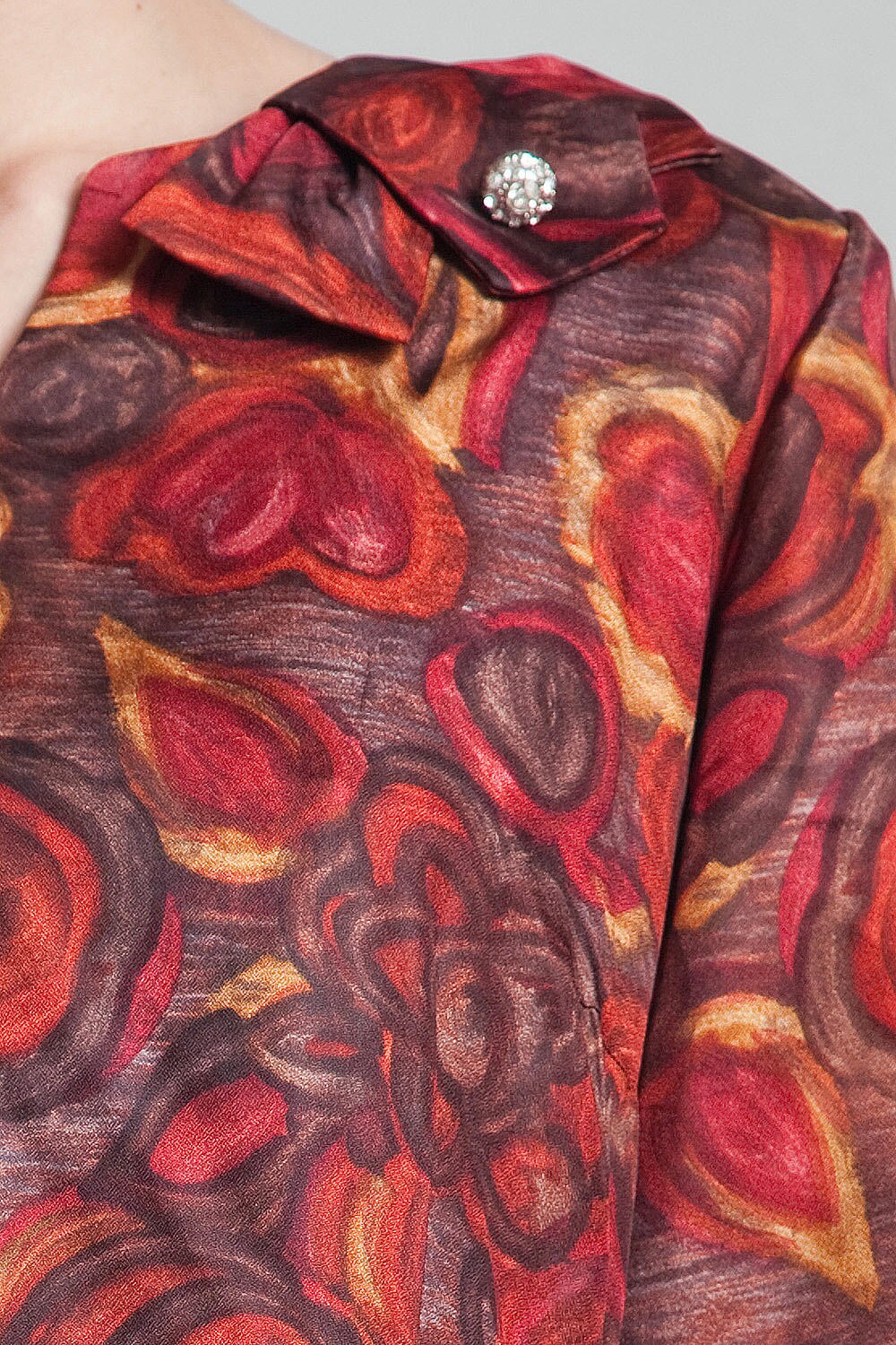 Plus Size Vintage 50s Red Dress Floral Print Rhinestone Button Half ...