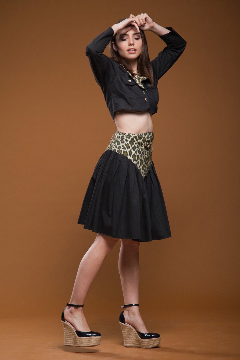 Crop Top Mini Skirt Set Midriff Leopard Animal Print Black - Etsy