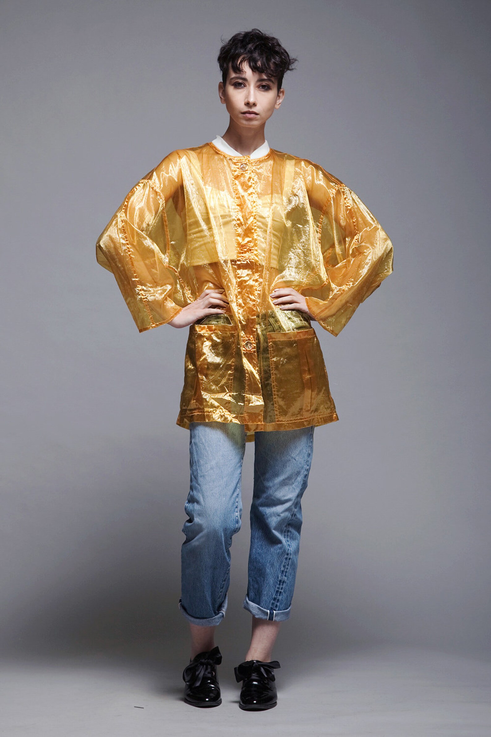 Sheer See Through Shell Bomber Jacket Italian Yellow Shiny | Etsy