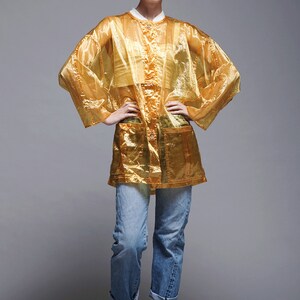 Sheer See Through Shell Bomber Jacket Italian Yellow Shiny Vintage 80s ...