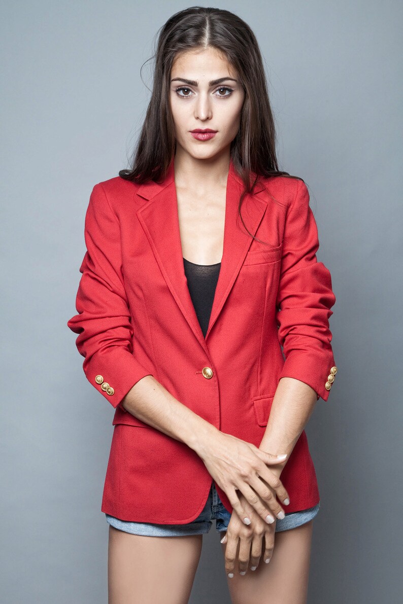 Vintage Red Blazer Jacket Military Inspired Gold Crested Crest Buttons ...