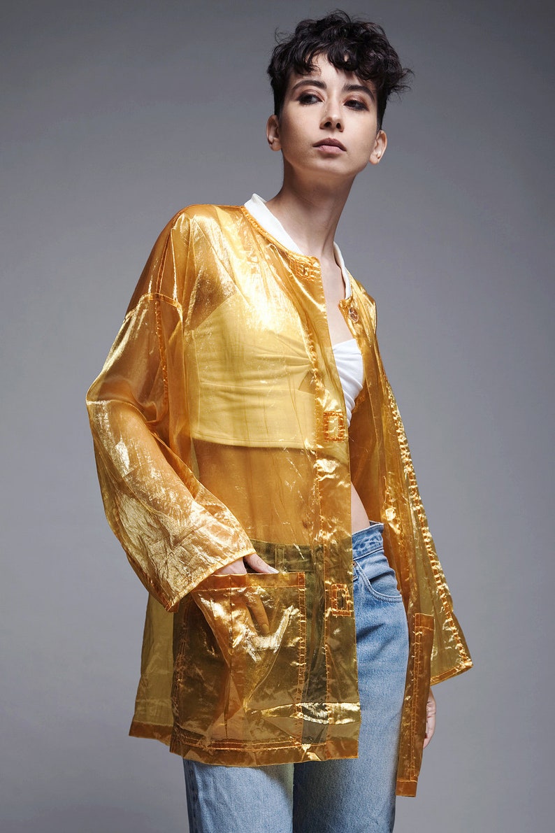 Sheer See Through Shell Bomber Jacket Italian Yellow Shiny | Etsy