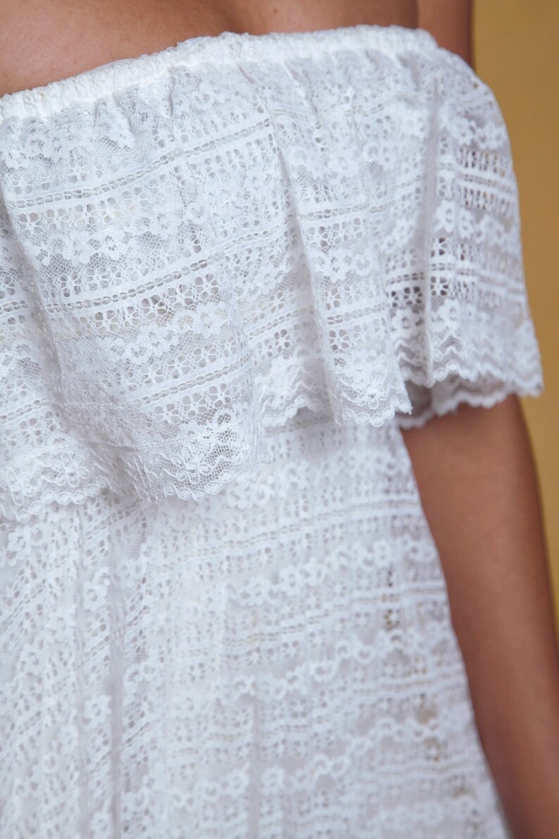 Boho Maxi Dress White Lace Strapless Ruffles Bohemian Bride - Etsy