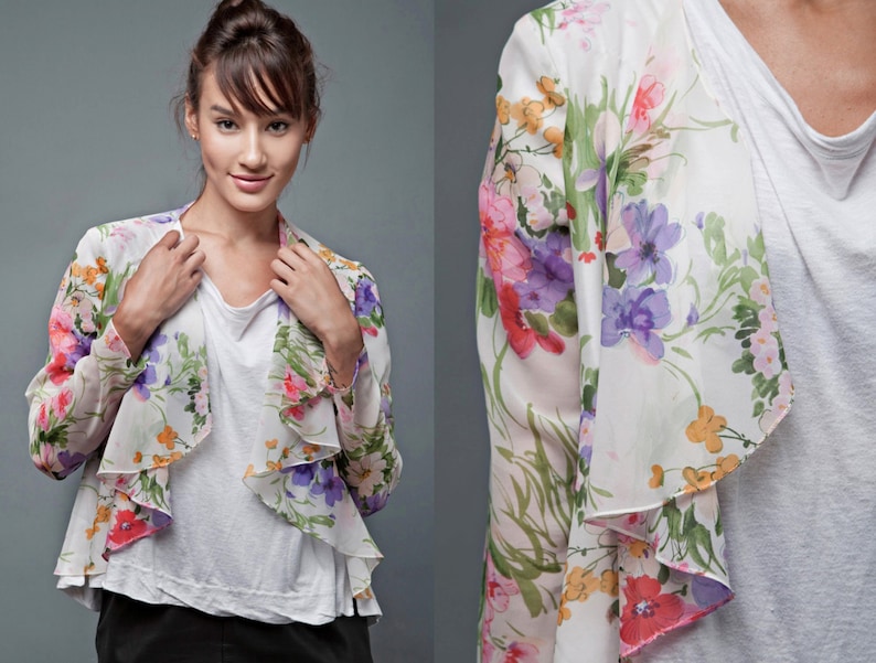 Sheer Floral Top, Open Floral Top, Ruffled Sheer Top, Layering Top ...