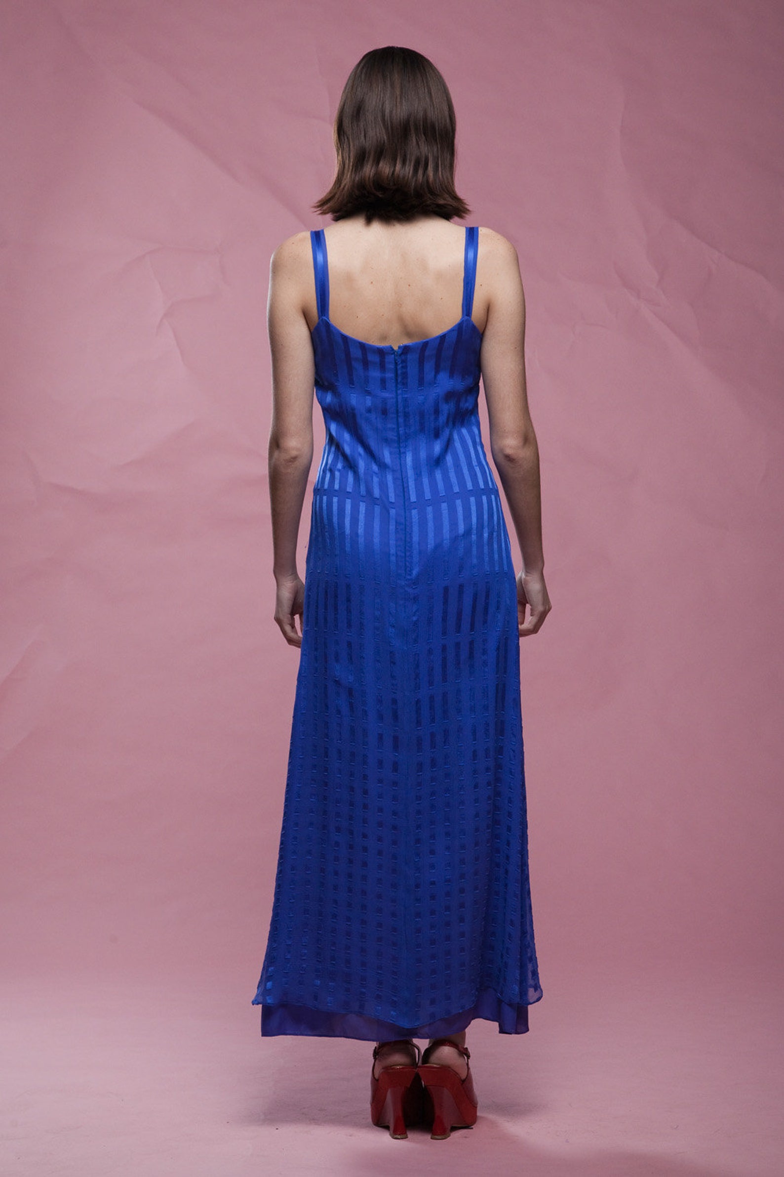 Blue Silk Dress Flowy Maxi Ankle Length Shoulder Straps | Etsy